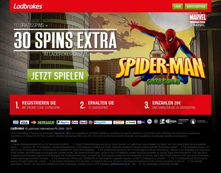 Kostenloser Spiderman Bonus im Ladbrokes Casino - Spielcasino
